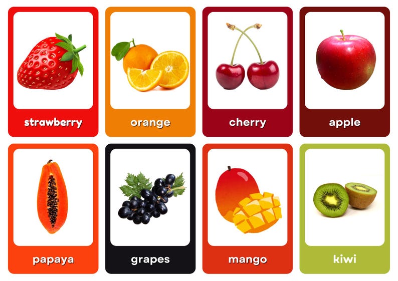 Fruits and Vegetables Flashcards Printable Download Montessori Style ...