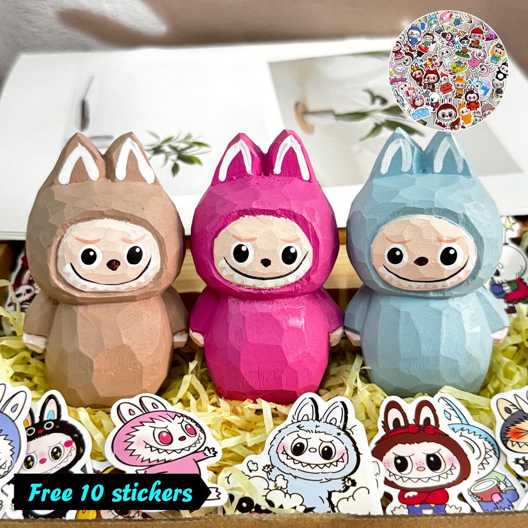 Handmade Wooden Labubu Desktop Ornament,free 10 Sticker,,wooden Doll ...