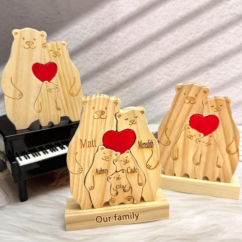 Personalized Wooden Bear Family Puzzle,engraved Family Name Puzzle ...