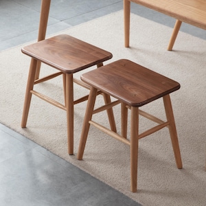 Two Dark Walnut Wooden Stool With Oak Legs, Decor Side Table Short ...