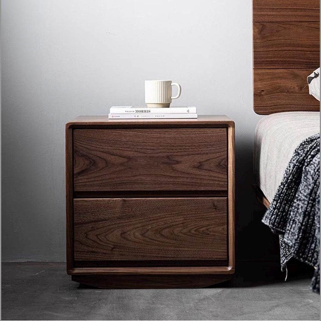 Solid Dark Walnut Nightstand – Mid-century Bedside Table With Dovetail ...