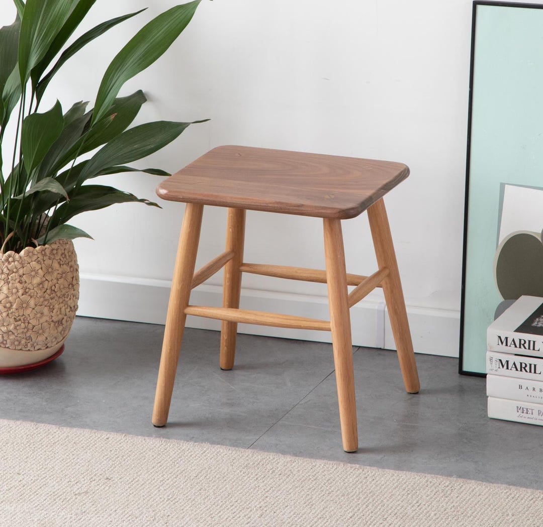 Two Dark Walnut Wooden Stool With Oak Legs, Decor Side Table Short ...