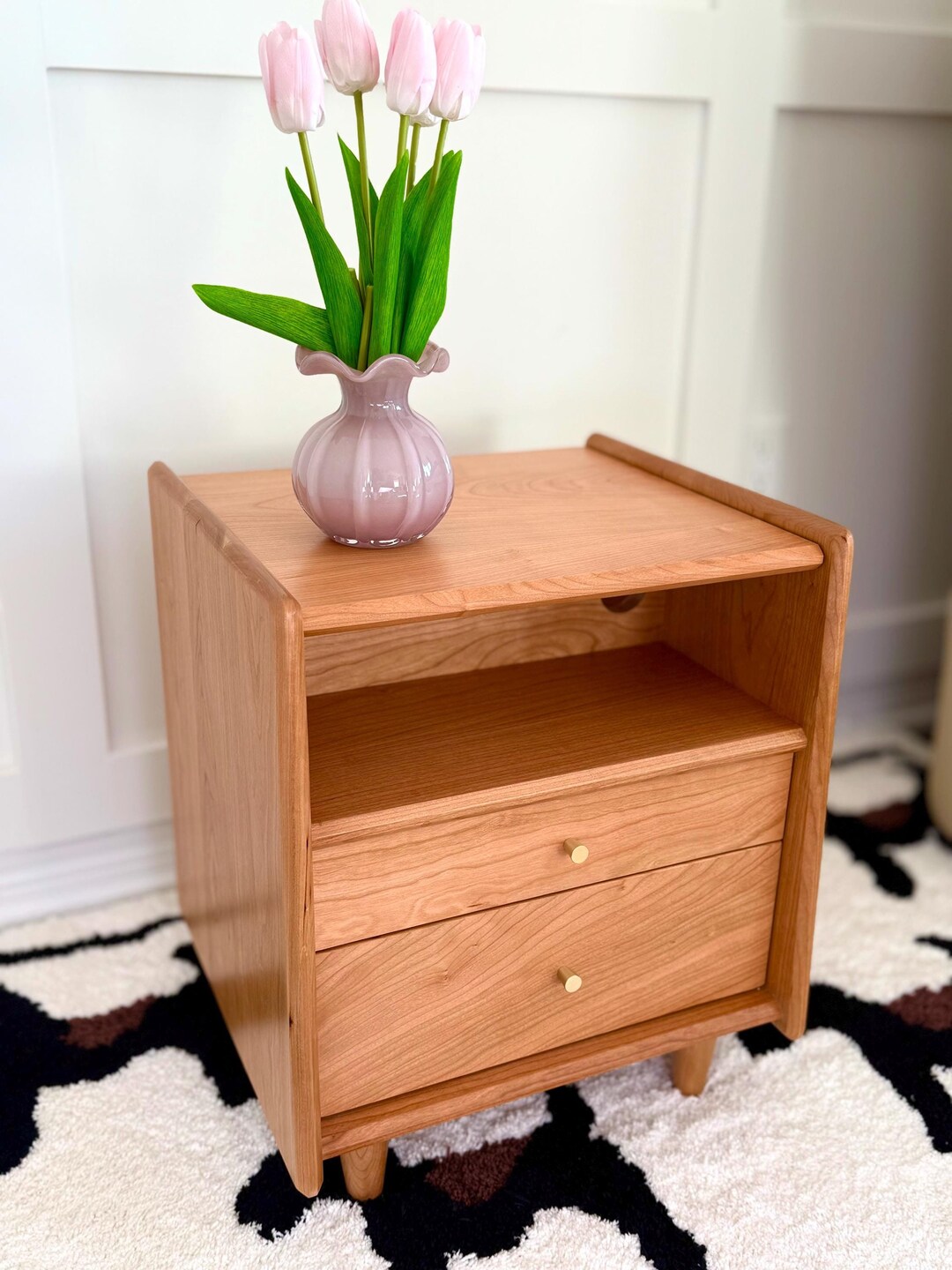 Solid Wood Nightstand: Modern Cherrywood Bedside Table With Hidden ...