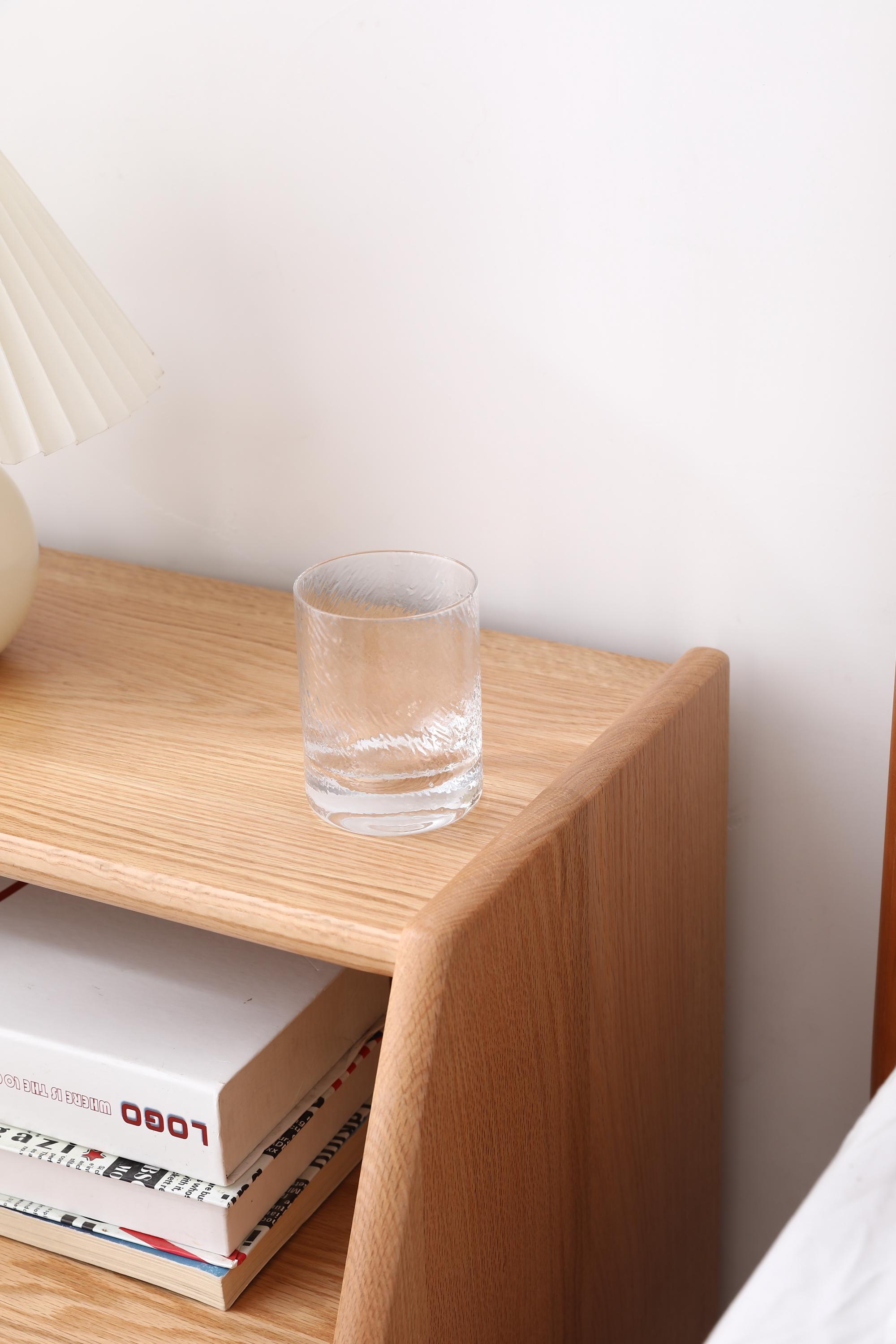 Solid Oak Wood Nightstand, Wide Nightstand With Open Shelf, Round Edges ...