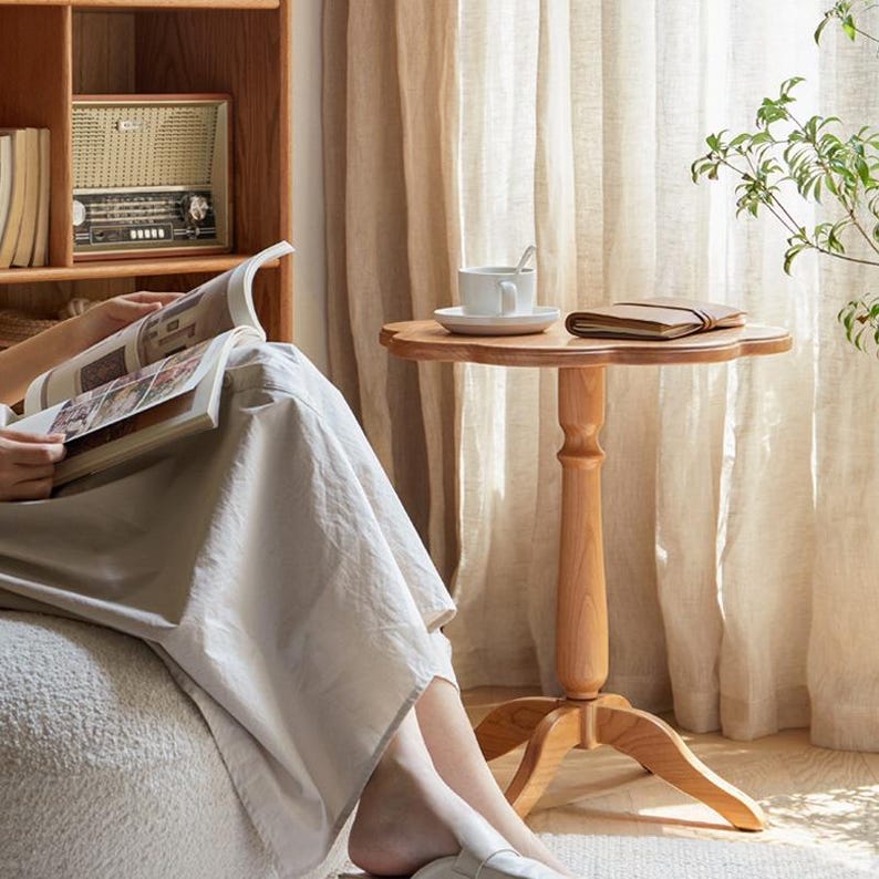 Solid Wood Side Table: Scalloped Edge Scandinavian Style - Etsy