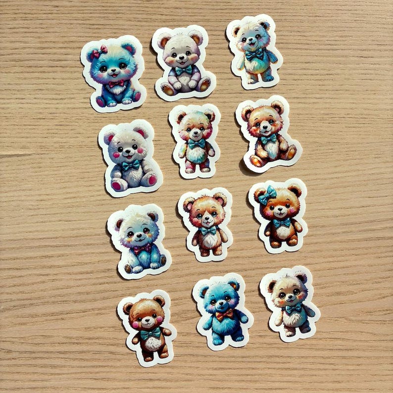 Cute Chibi Teddy Bear Stickers – Set of 12 Vinyl Die Cut Stickers - Etsy