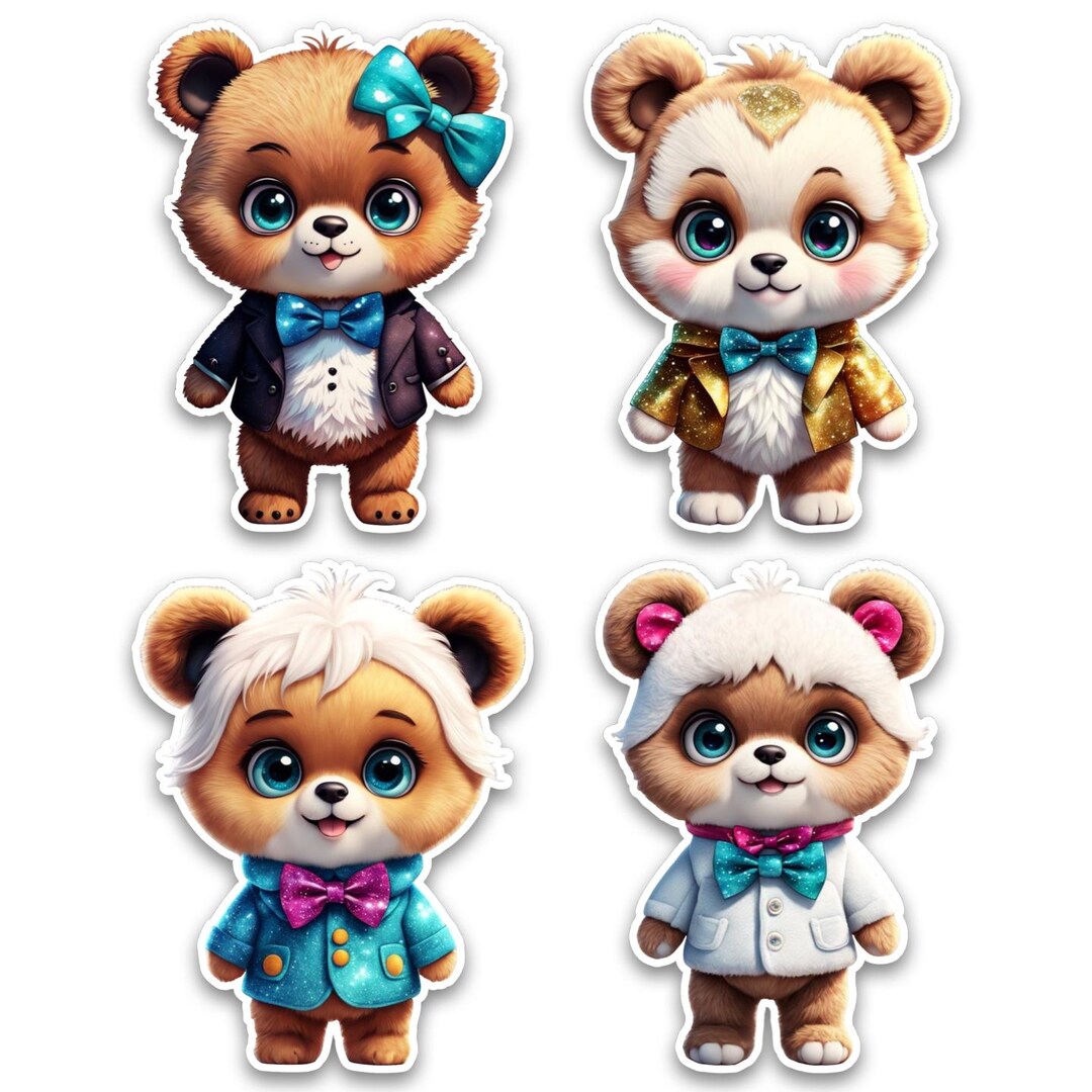 Cute Chibi Teddy Bears – Set of 4 Vinyl, Die Cut Stickers - Etsy