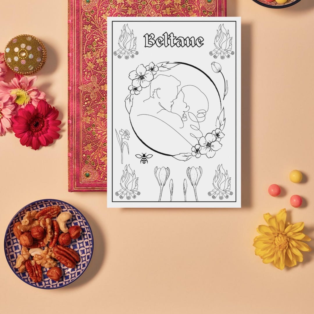 Coloring Pages for Adults Beltane Colouring Page Bonfire Flowers Altar ...