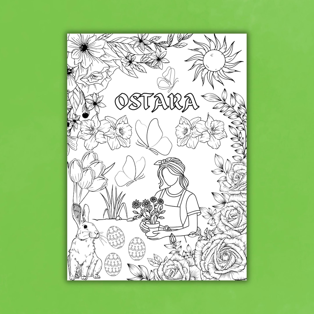 Coloring Pages for Adults Ostara Colouring Page Hare Egg Flowers Altar ...