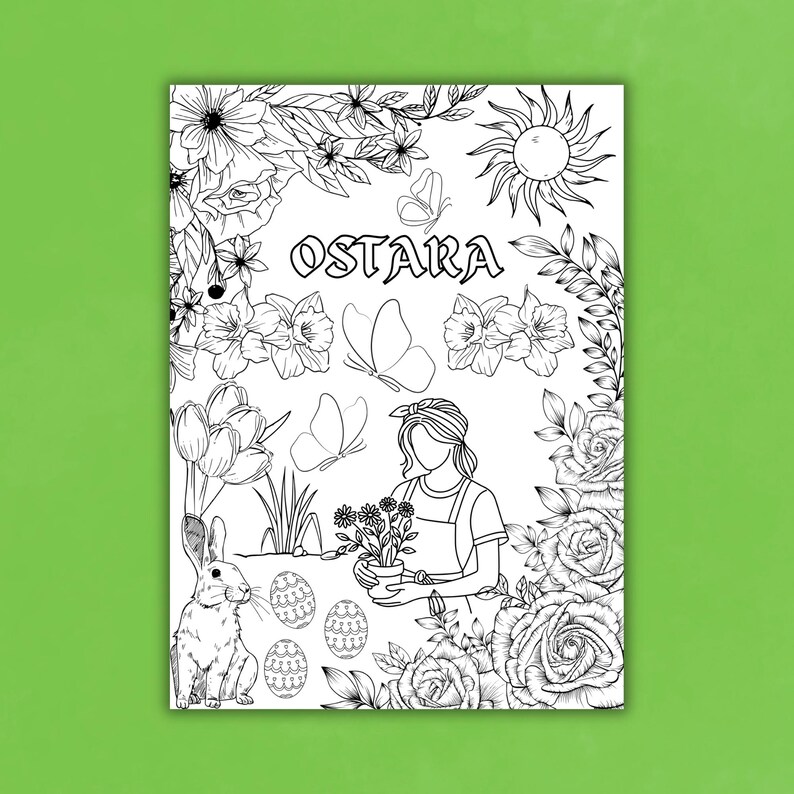 Coloring Pages for Adults Ostara Colouring Page Hare Egg Flowers Altar ...