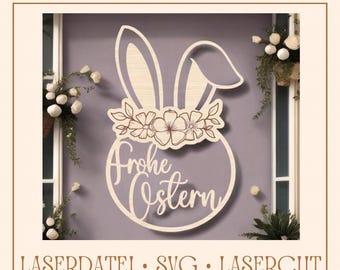 Laserdatei Schild Türschild Ostern Frühling Hase Kranz Plotterdatei Laser cut SVG Datei Set ...