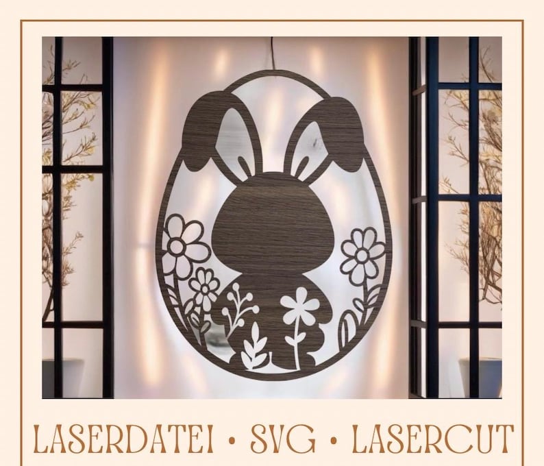 Laserdatei Schild Türschild Ostern Frühling Hase Kranz Plotterdatei Laser cut SVG Datei Set ...