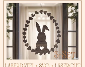 Laser File Sign Door Sign Easter Spring Bunny Wreath Plotter File Laser ...
