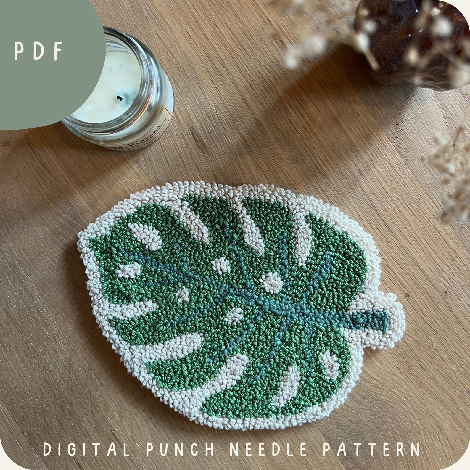 Monstera Leaf Punch Needle Pattern | DIY Tropical Decor | Instant Download PDF Punch Needle ...