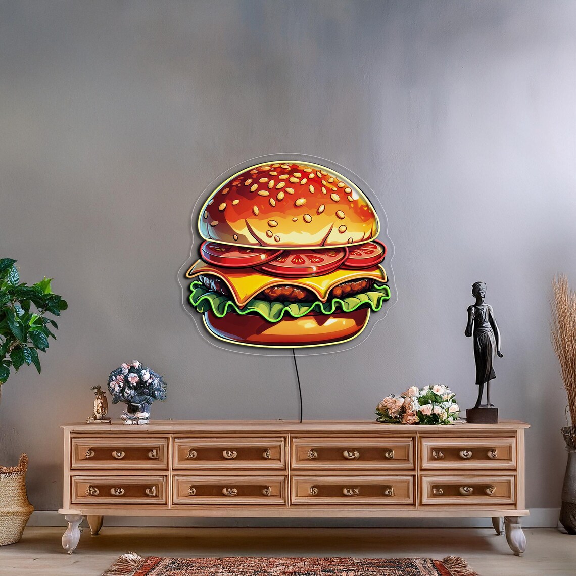 Burger Neon Sign, Hamburger Neon Sign, Fast Food Neon Sign, Neon Sign ...