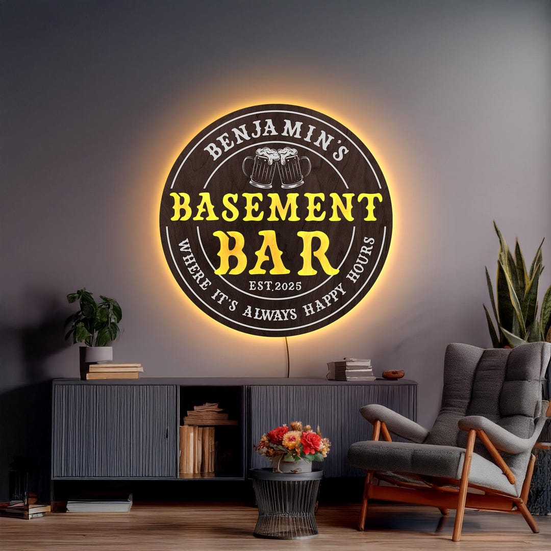 Basement Bar Neon Sign, Custom Bar Sign Personalized, Bar Established ...