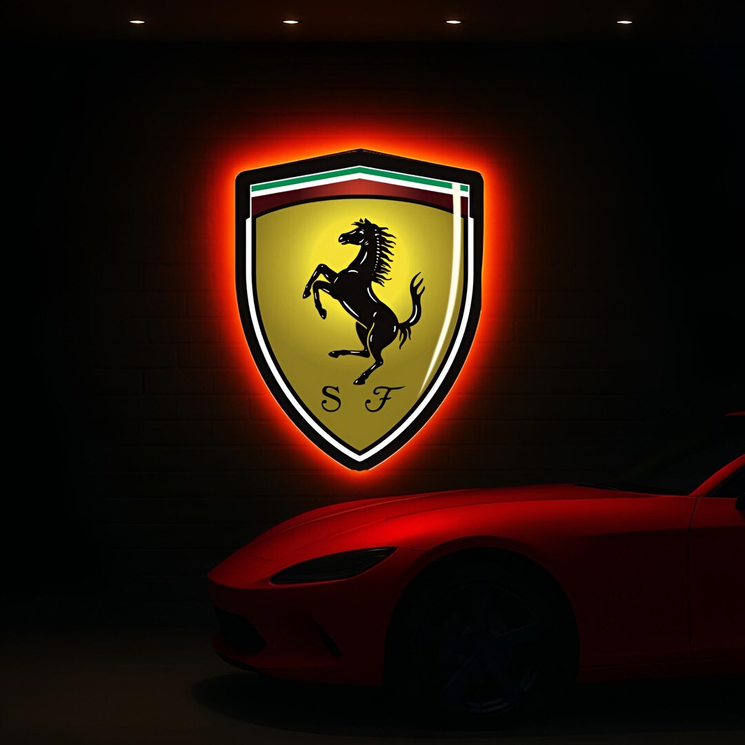 Ferrari Garage Sign Neon, Ferrari Logo Wall Art, Ferrari Light Sign ...