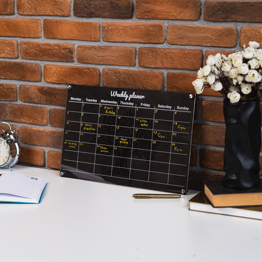 Wooden and Acrylic Weekly Planner, Wipeable Weekly Planner, Dry Erase ...