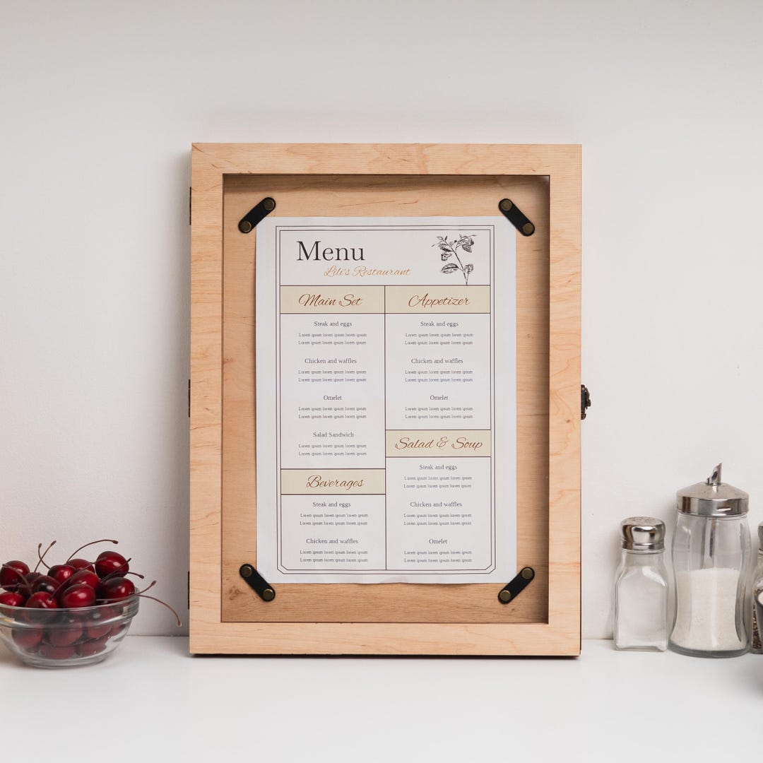 Wood Menu Display Frame, Menu Display Case, Wood Menu Box, Menu Display ...