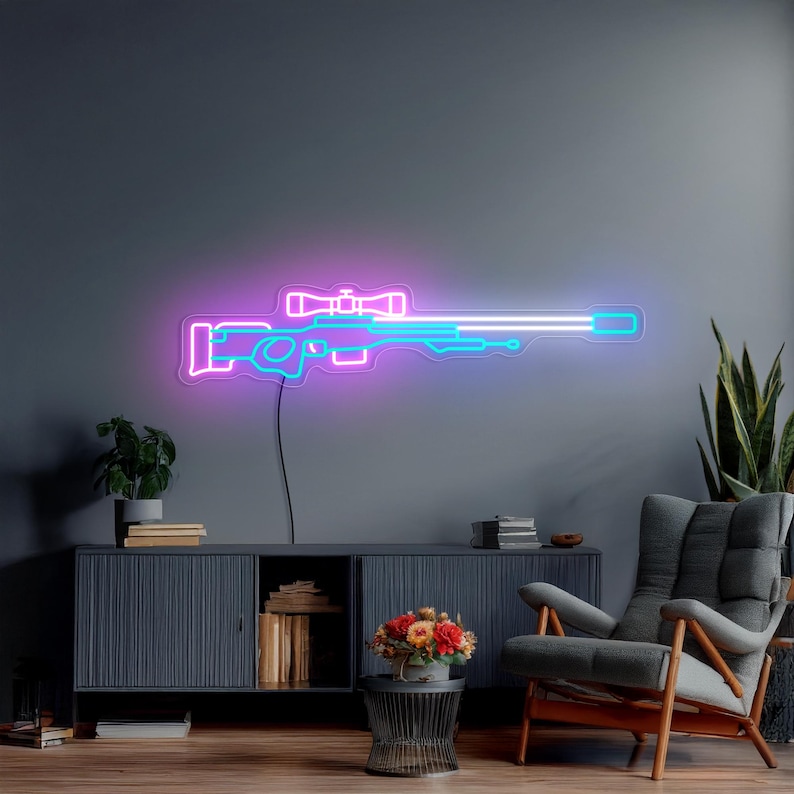 AWP Gun Neon Sign, Sniper Rifle Neon Sign, Game Room Neon Sign, Armory ...