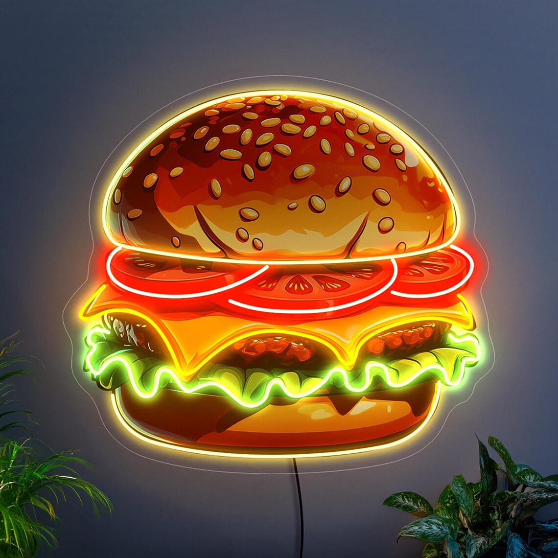 Burger Neon Sign, Hamburger Neon Sign, Fast Food Neon Sign, Neon Sign ...