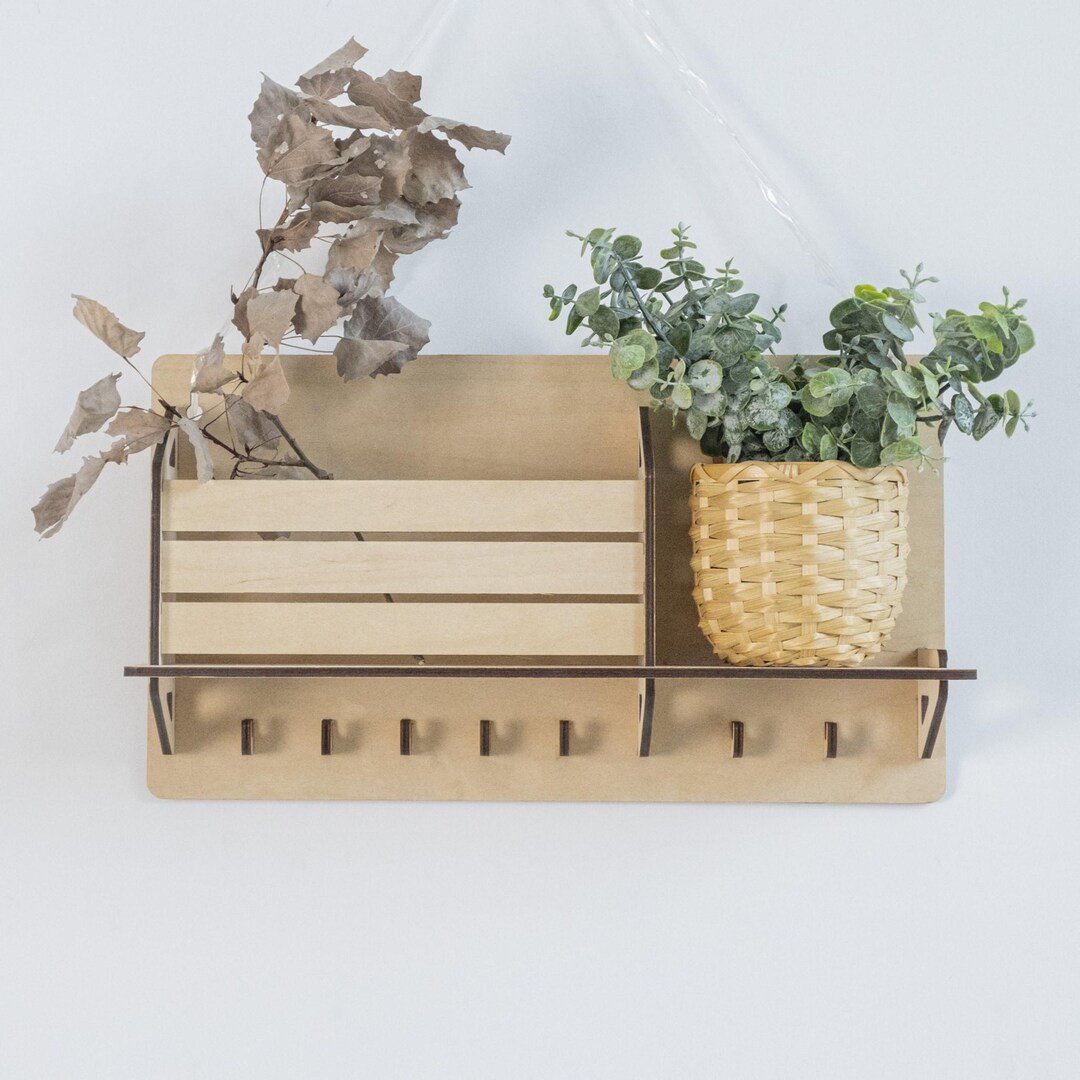 Wood Key Holder Wall Mount, Wood Key Hook Shelf, Wooden Key Hanger ...