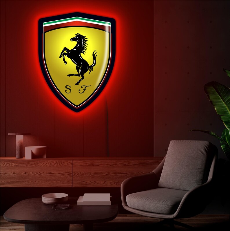 Ferrari Garage Sign Neon, Ferrari Logo Wall Art, Ferrari Light Sign ...