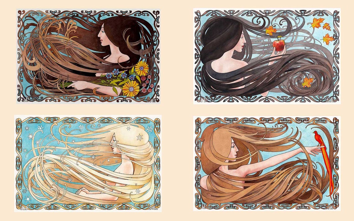 The Four Seasons Spring. Art Print of Original Watercolor Painting. - Etsy