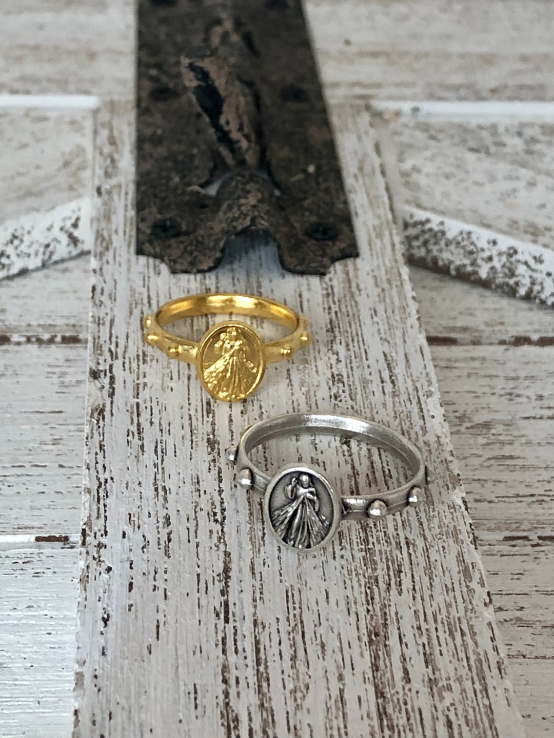 Divine Mercy Rosary Ring, SET OF 5 Silver or Gold Tone, Decade Rosary ...