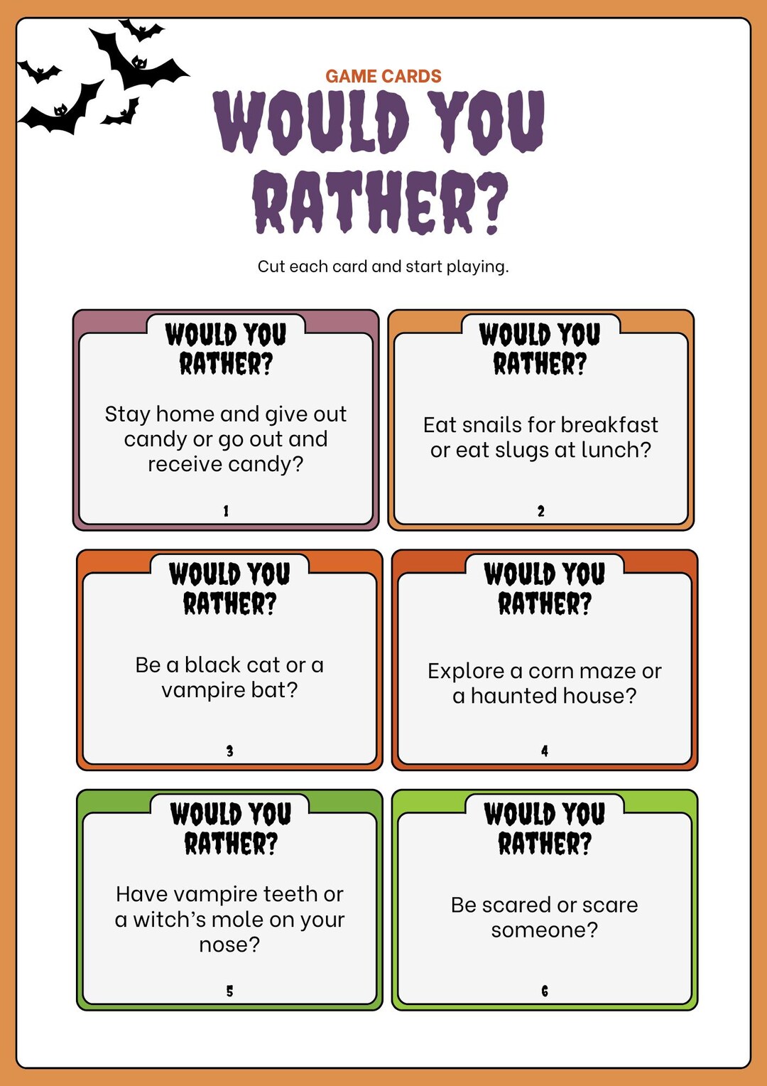 Editable - Halloween "would You Rather" Game - Fun Printable Halloween ...