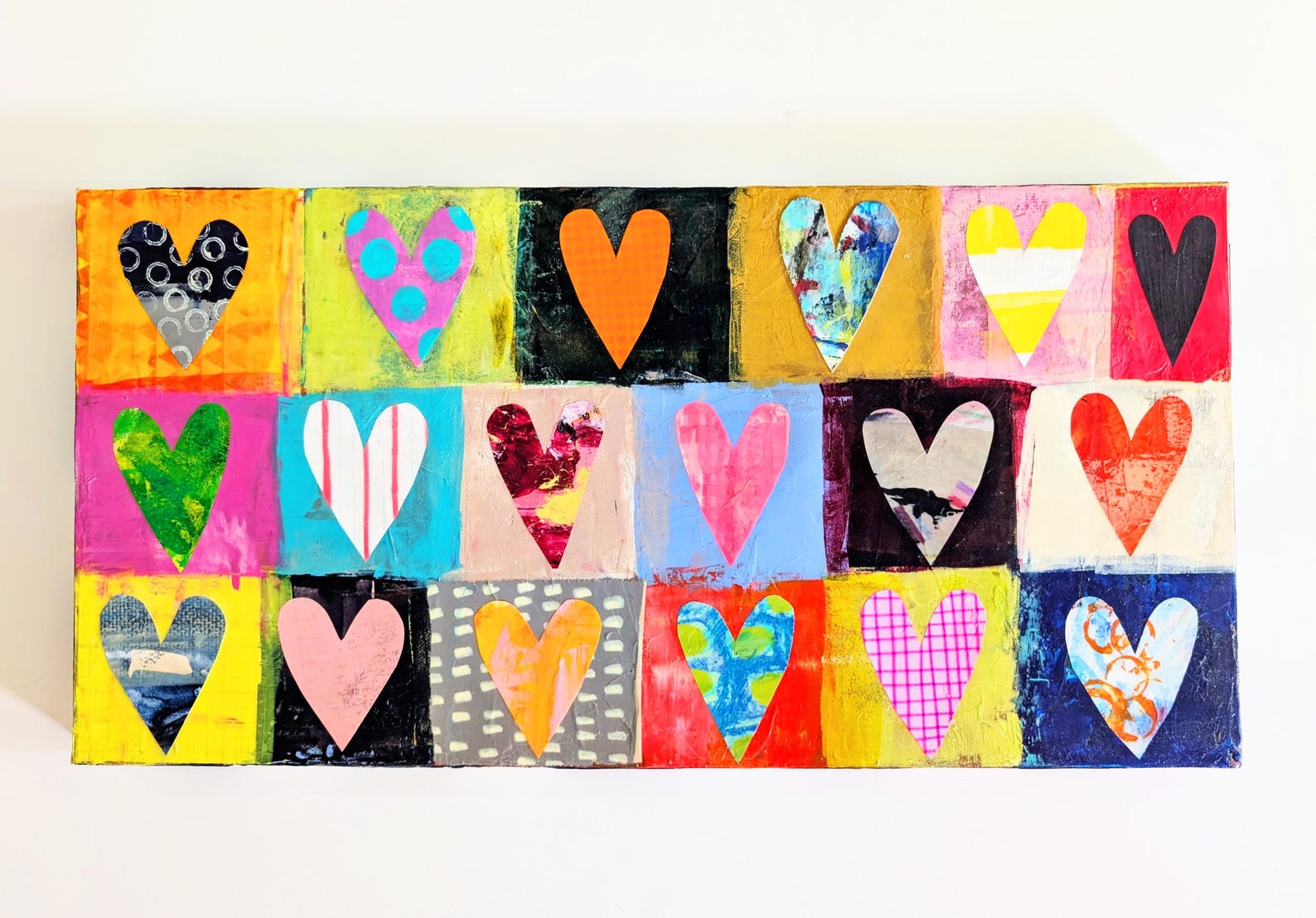 Painting - 10 X 20 Colorful Heart Grid 2 - Etsy