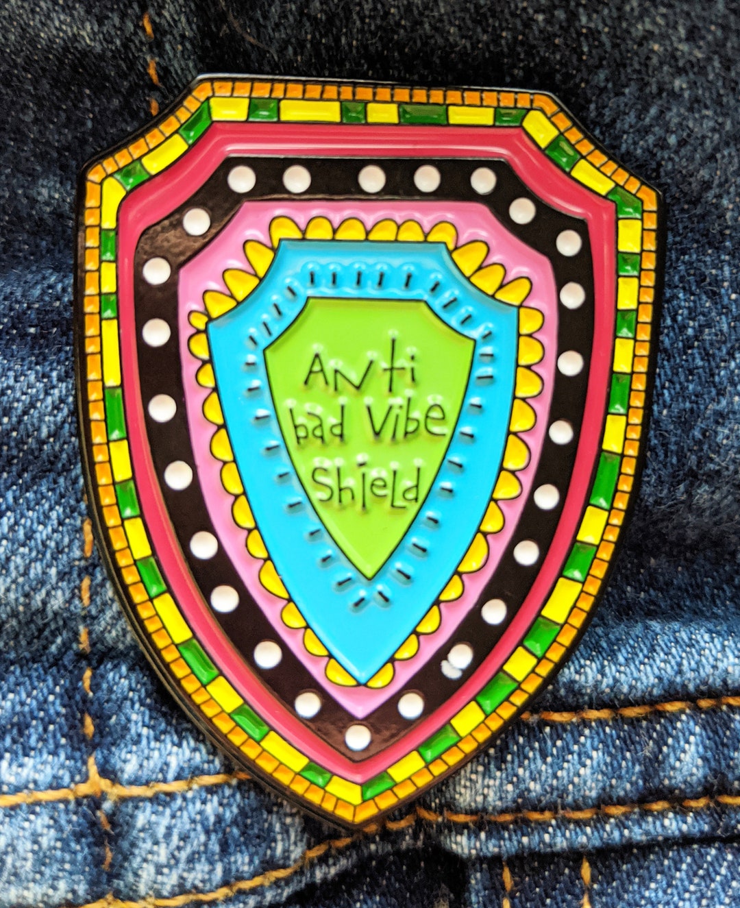 Enamel Pin - Anti Bad Vibe Shield - Etsy