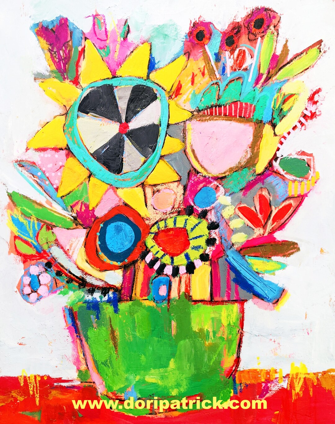 8x10 Print - Funky Flowers in Green Pot - Etsy