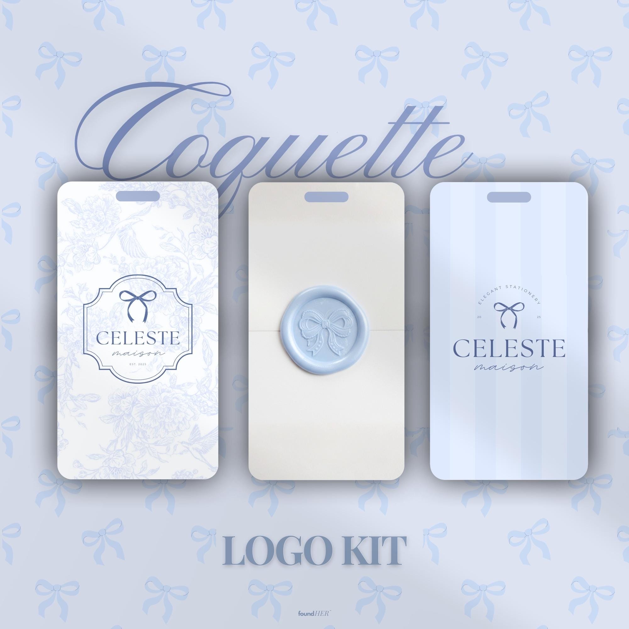 Coquette Logo Kit | Editable Blue Logo Design for Small Business ...