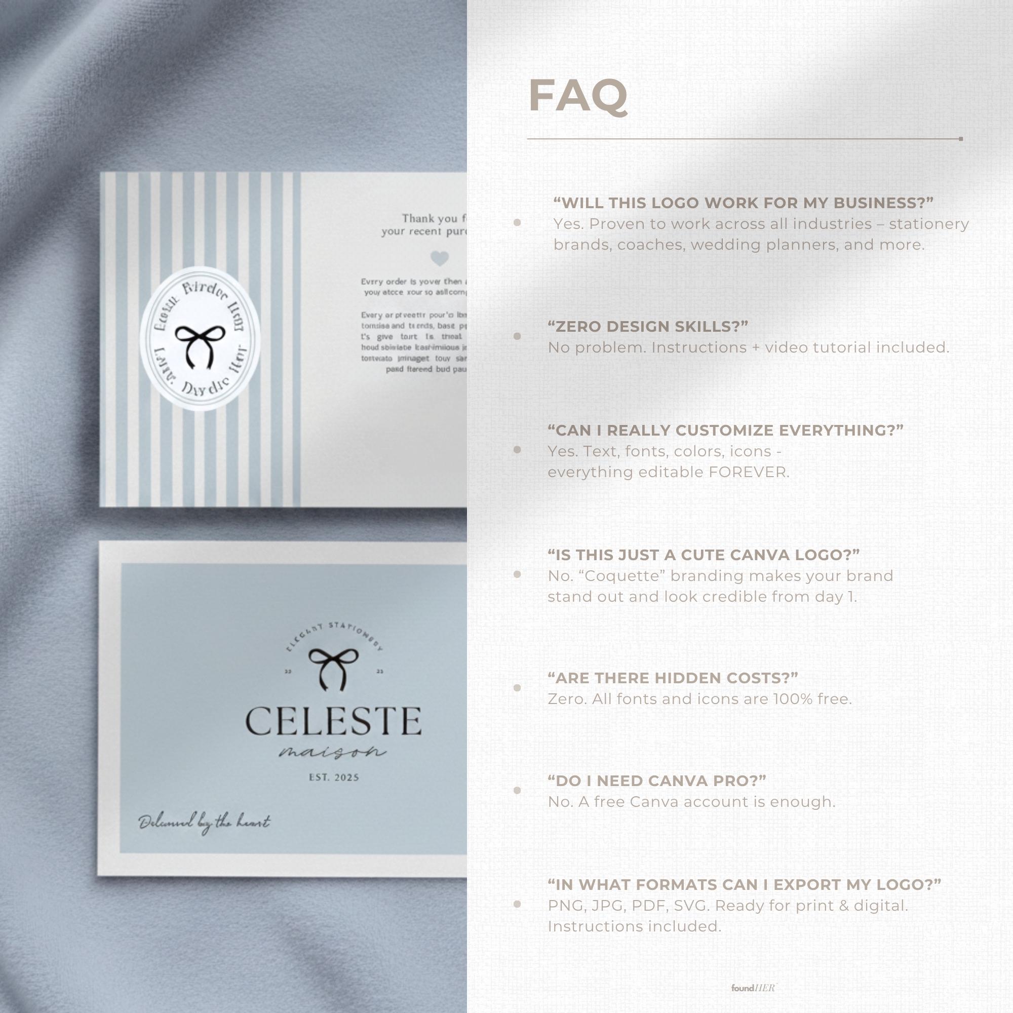 Coquette Logo Kit | Editable Blue Logo Design for Small Business ...