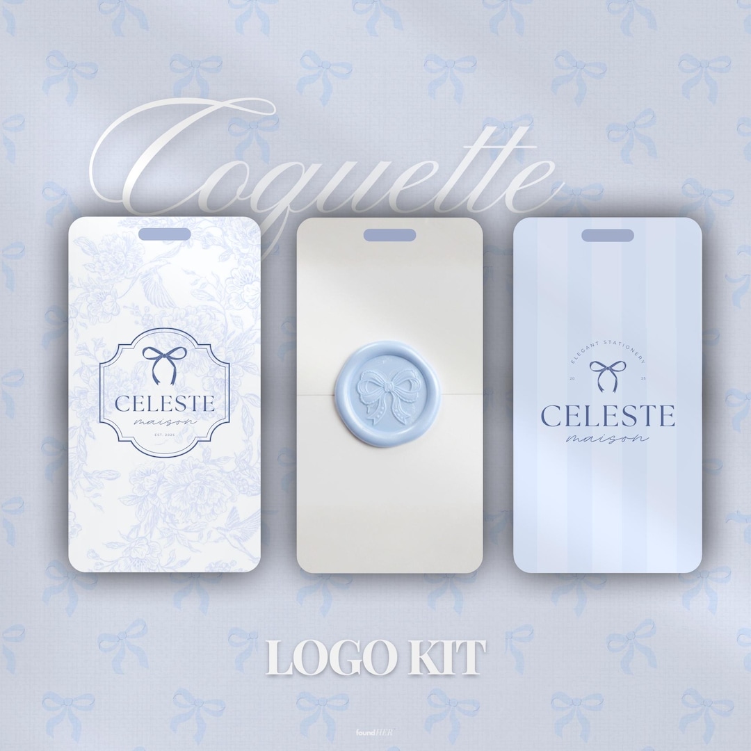 Coquette Logo Kit | Editable Blue Logo Design for Small Business ...