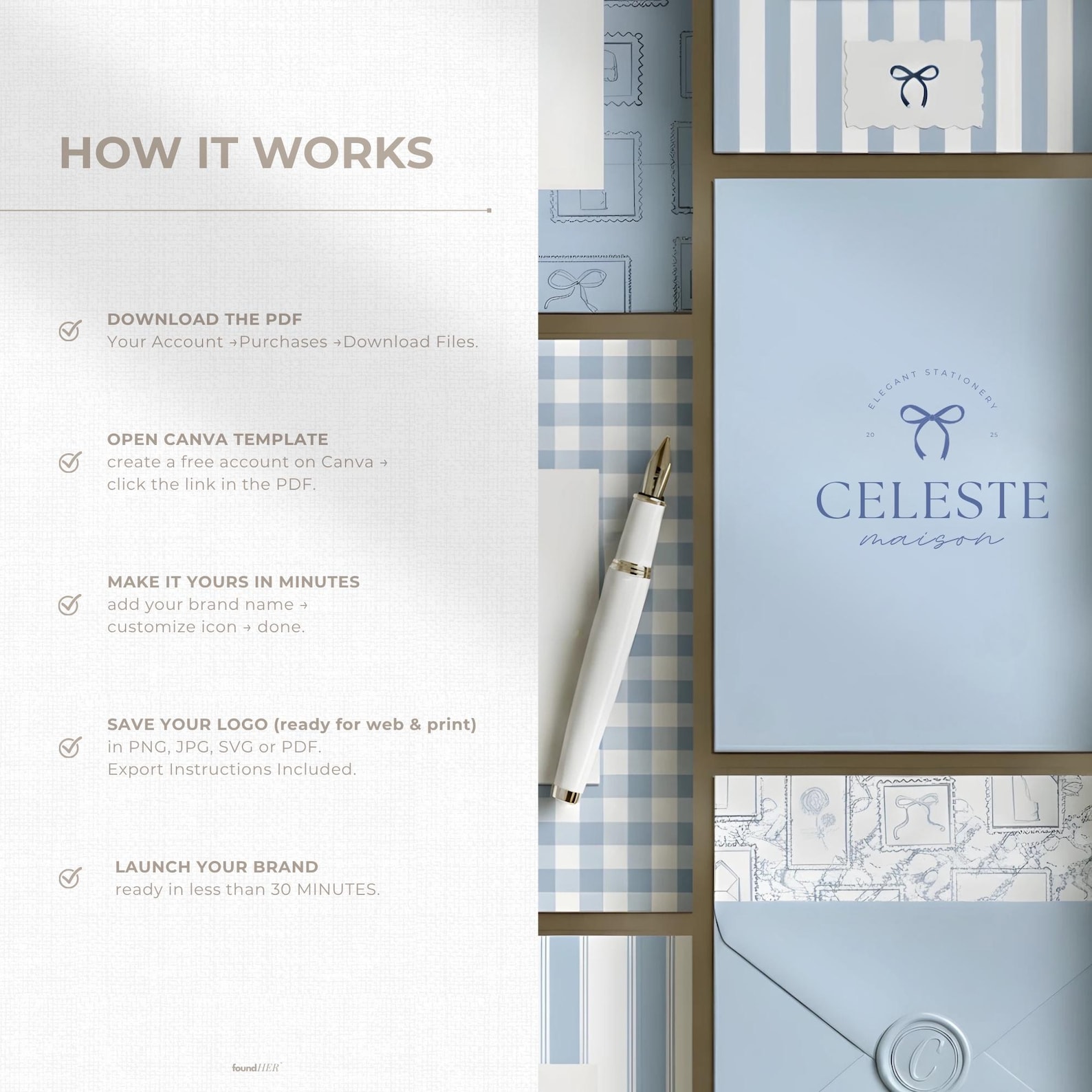 Coquette Logo Kit | Editable Blue Logo Design for Small Business ...