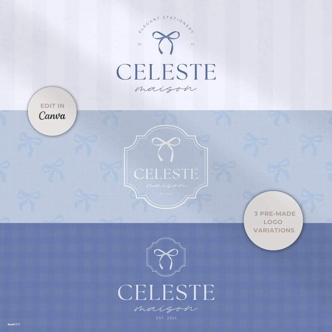 Coquette Logo Kit | Editable Blue Logo Design for Small Business ...