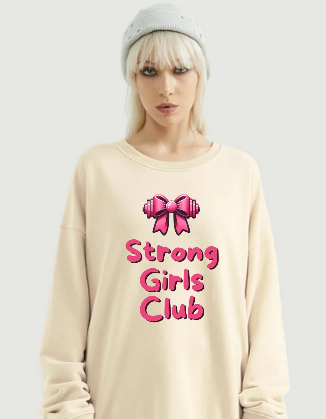 Strong Girls Club' oversized Sweatshirt for Women, Design With Pink ...
