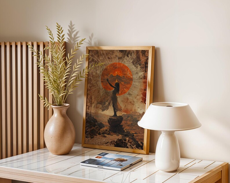 Divine Feminine Sun Goddess Art Print – Mystical Woman in Flowing Dress ...