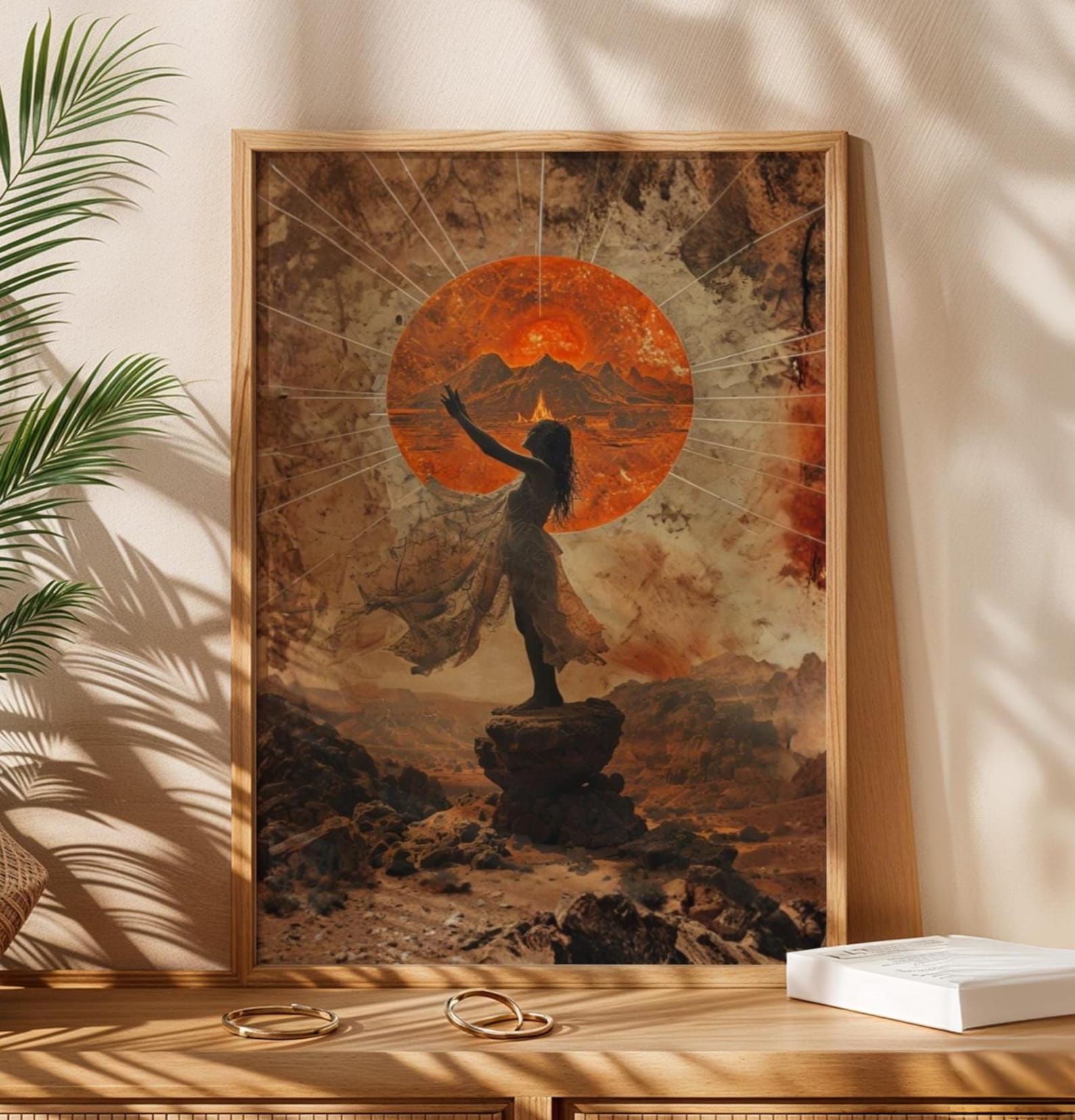 Divine Feminine Sun Goddess Art Print – Mystical Woman in Flowing Dress ...