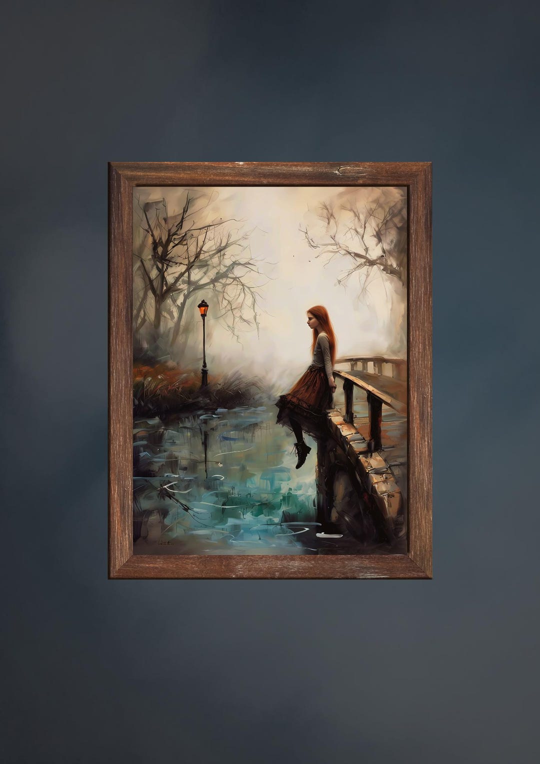 Melancholy Gothic Fairy Tale Art Print – Girl on a Foggy Bridge – Dark ...
