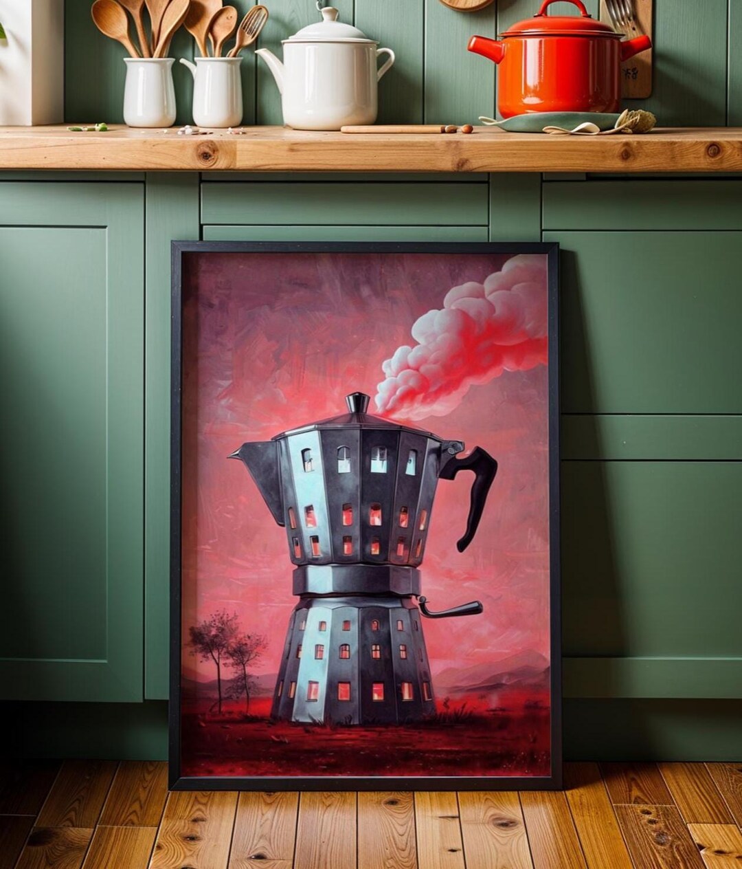 Surreal Coffee Pot House Art Print, Moka Pot Building Illustration ...