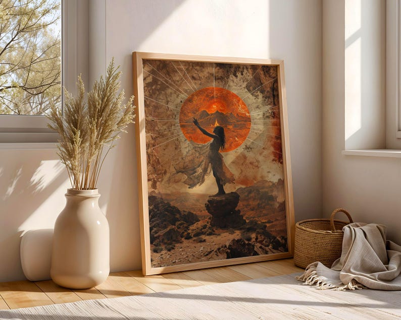 Divine Feminine Sun Goddess Art Print – Mystical Woman in Flowing Dress ...