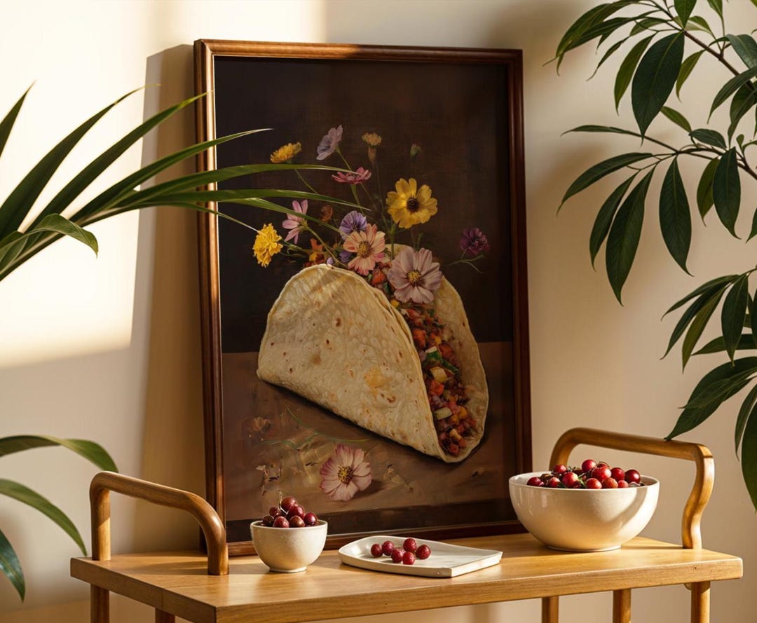 Surreal Taco Still Life With Colorful Flowers – Whimsical Food Art ...