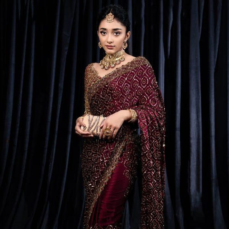 Heavy Work Red Saree - Etsy UK