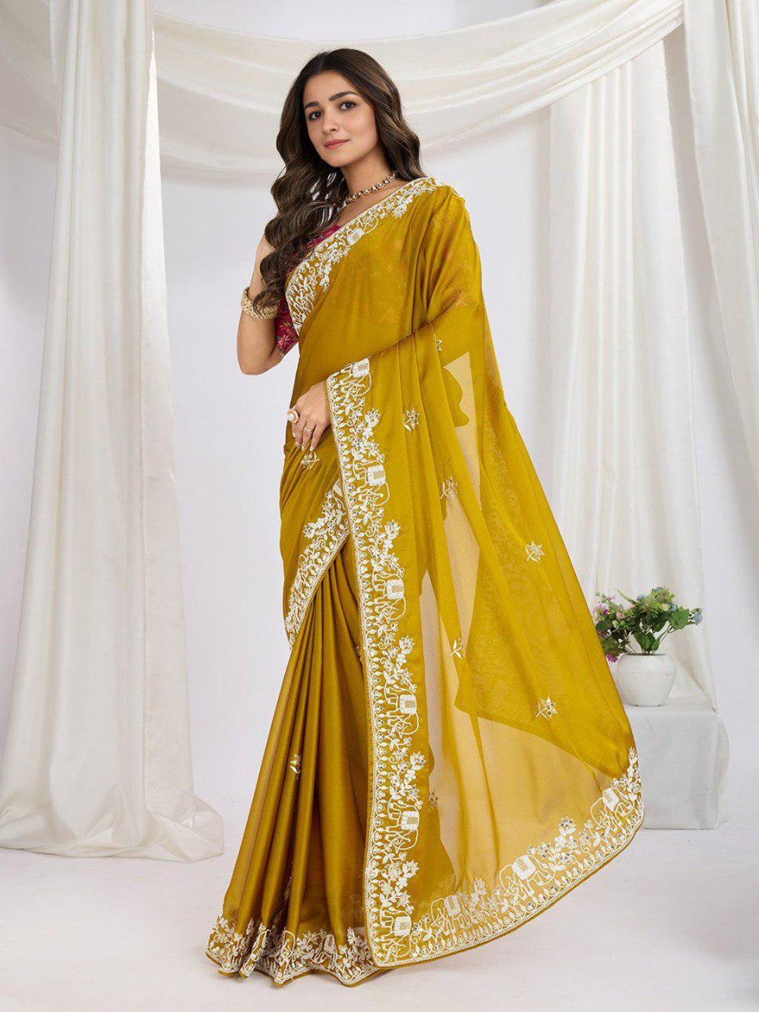 Embroidered Silk Saree | Indian Wedding Party Wear - Etsy