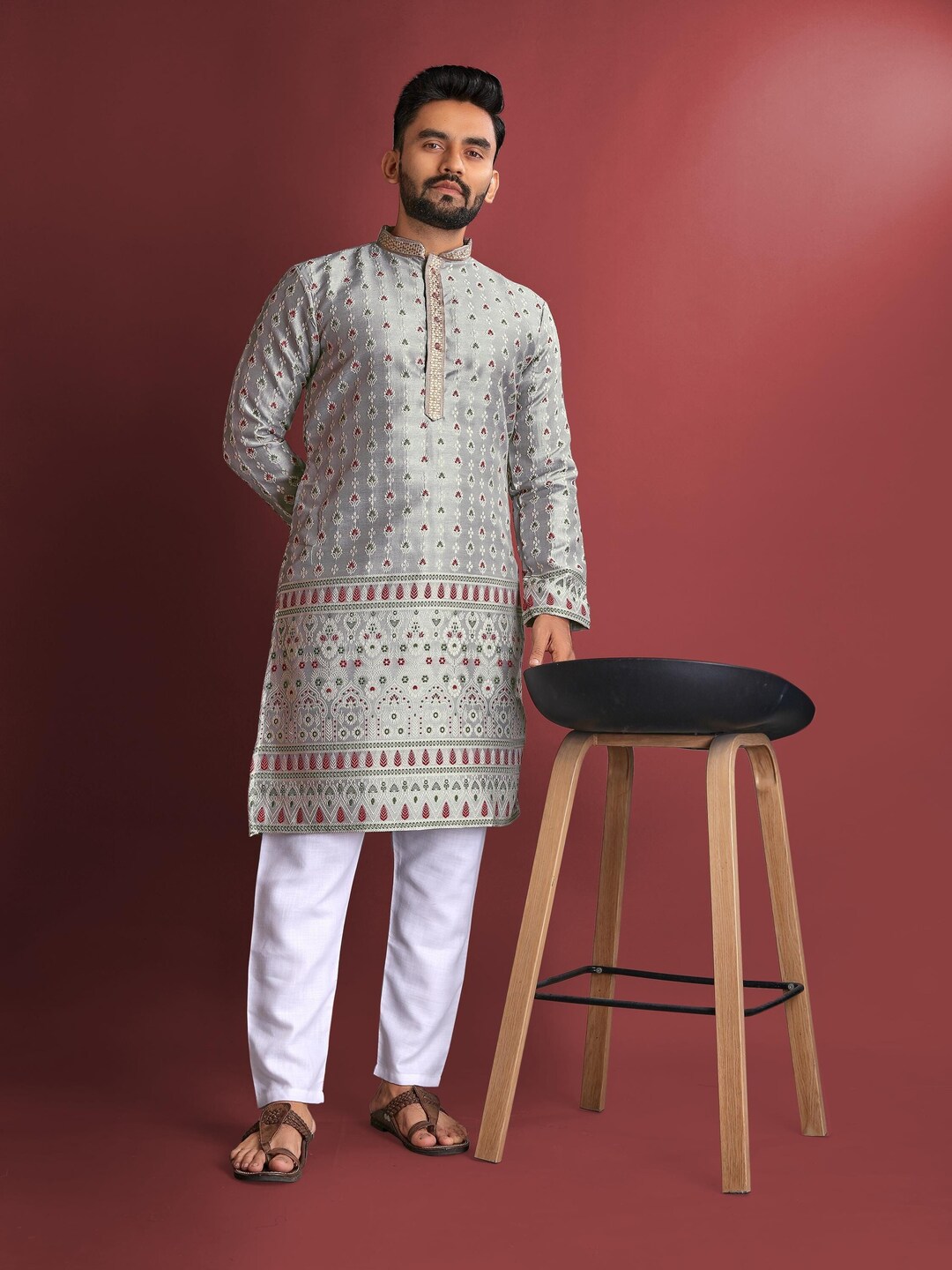 Amboj Work Kurta With Daaman Border Heavy J-card Silk & Cotton Pajama Traditional Ethnic Wear ...