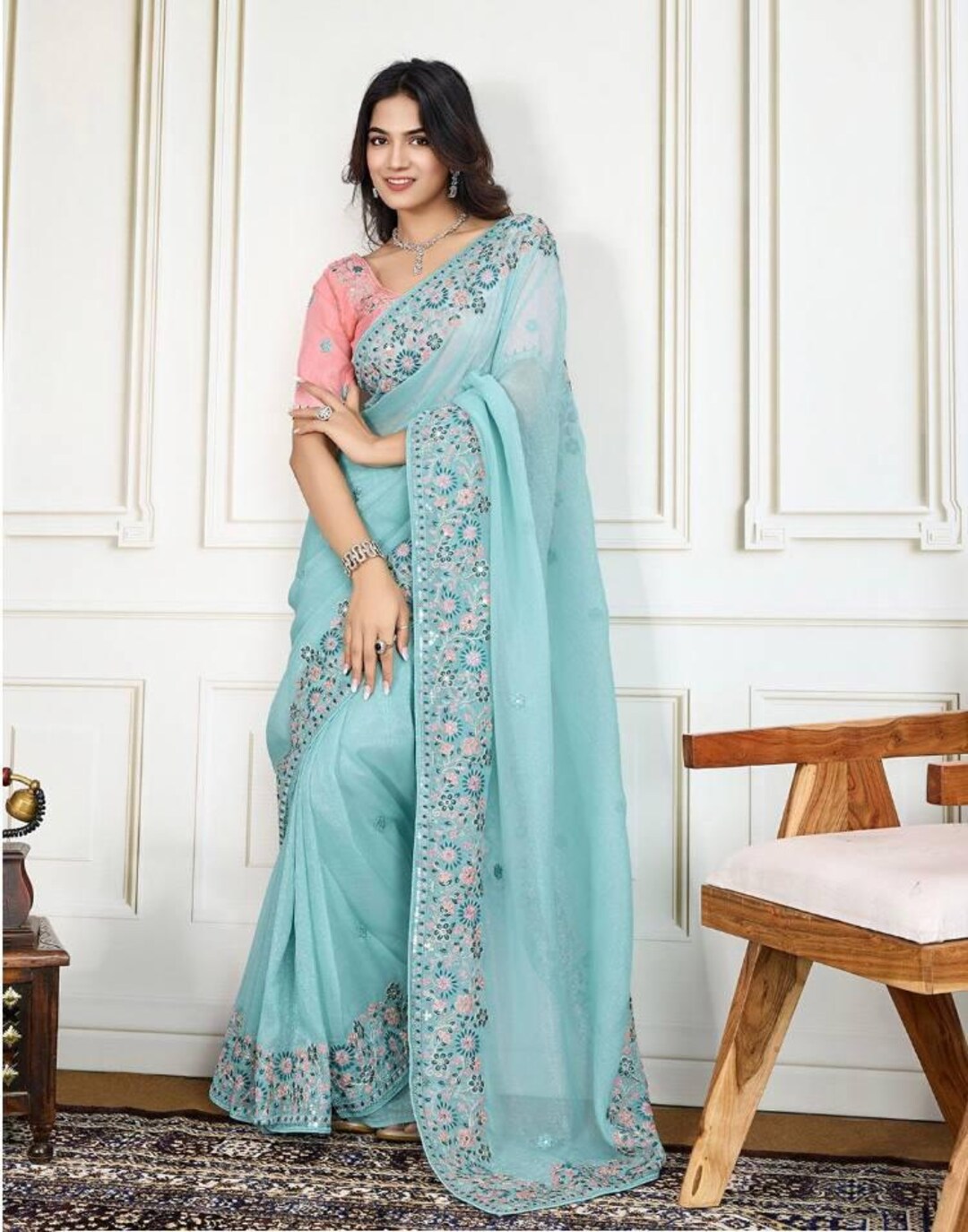 Embroidered Crunchy Silk Wedding Saree, Cutwork Border, Unstitched ...