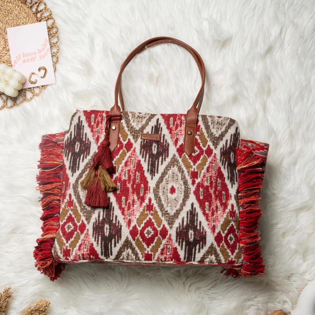 Ruffle Box Tote Classic Boho Tote With Inner Pockets, Mag-dot Closure ...